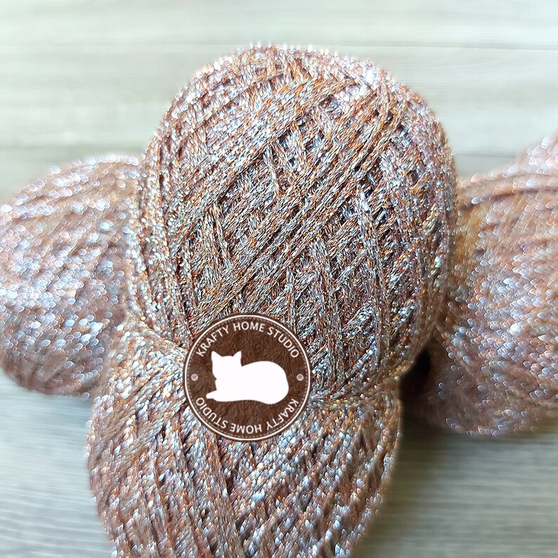 Peach With Silver Melange Metallic Yarn Glitter Yarn Thread - Etsy
