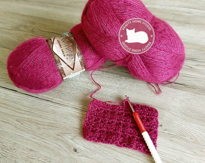 Alize Angora Gold Simli, Ruby Yarn, Lightweight Fingering Yarn 3 Ply ...