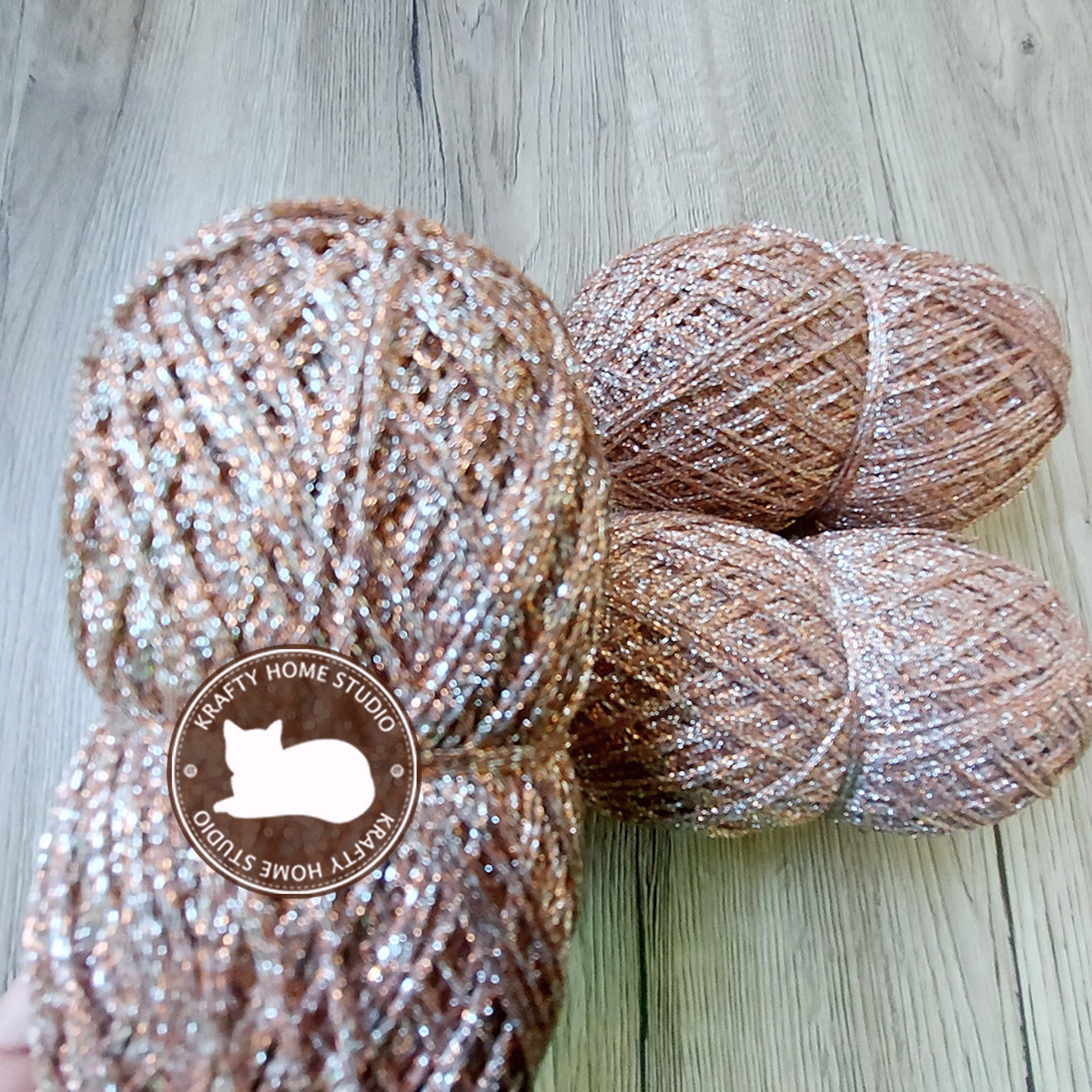 Peach With Silver Melange Metallic Yarn Glitter Yarn Thread - Etsy