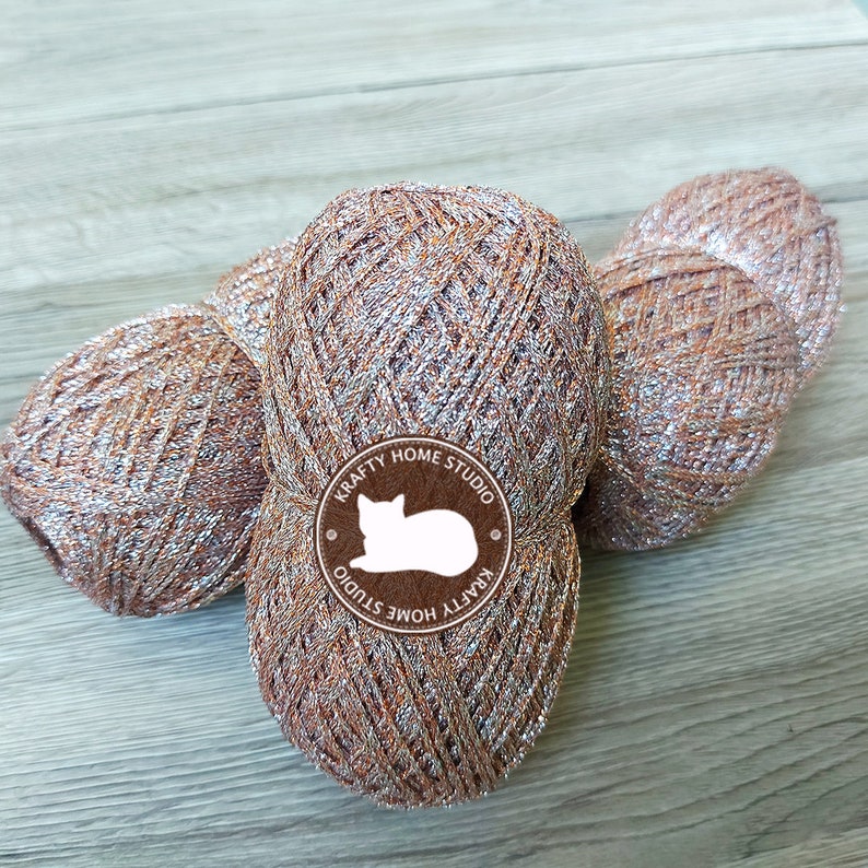 Peach With Silver Melange Metallic Yarn Glitter Yarn Thread - Etsy