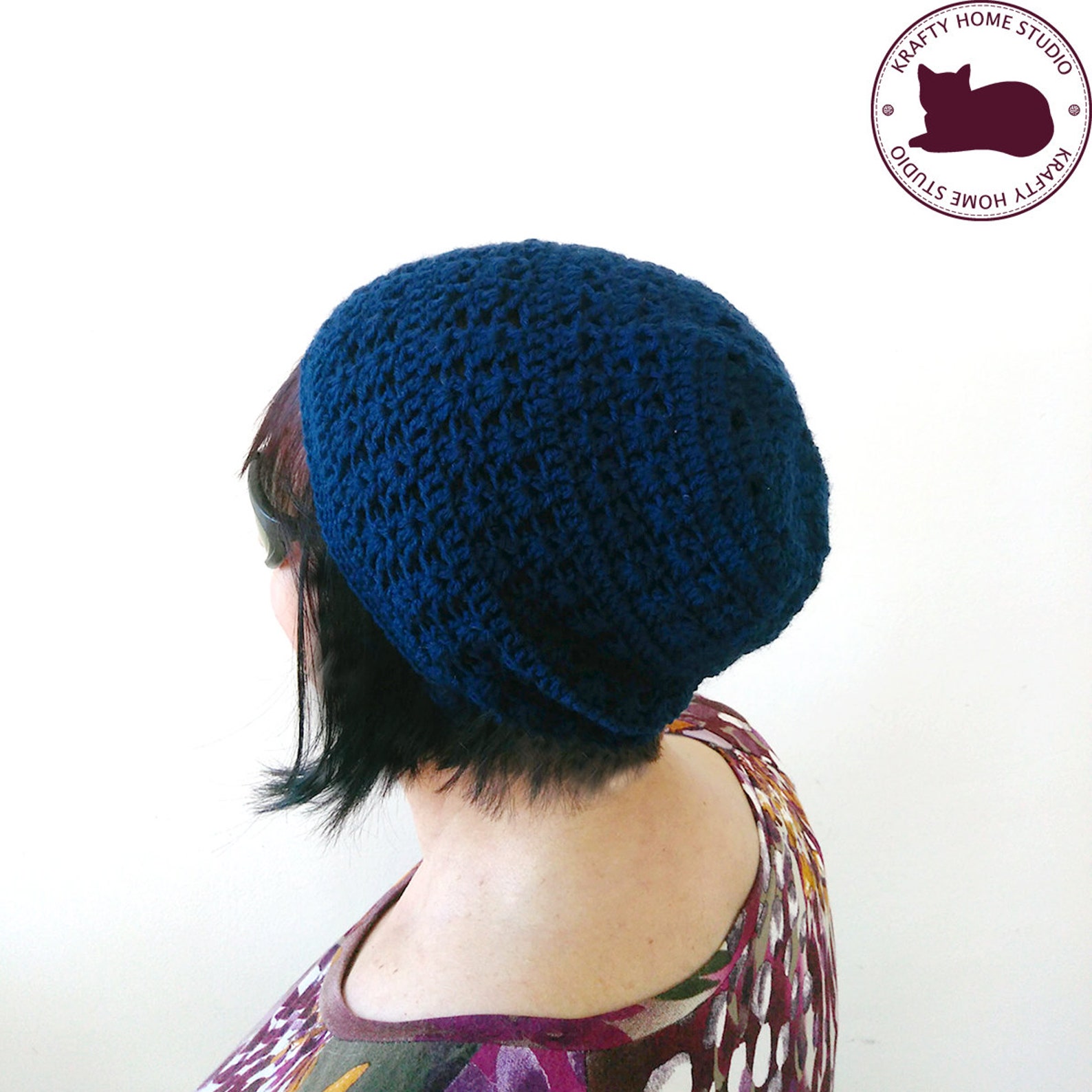 Dark Blue beanie hat handmade slouchy beanie crochet hippie | Etsy