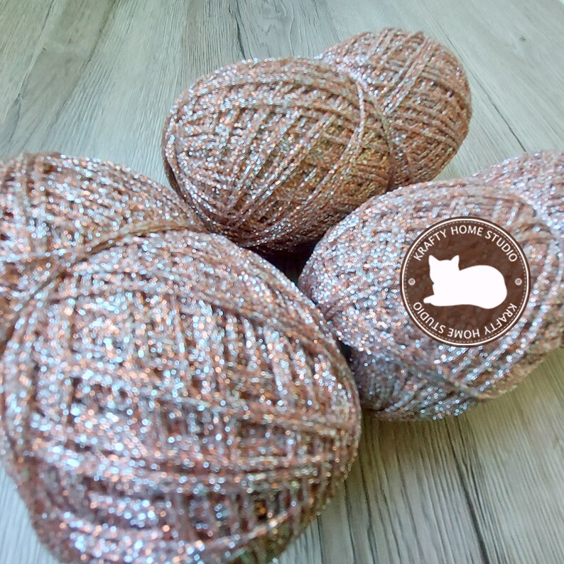 Peach With Silver Melange Metallic Yarn Glitter Yarn Thread - Etsy