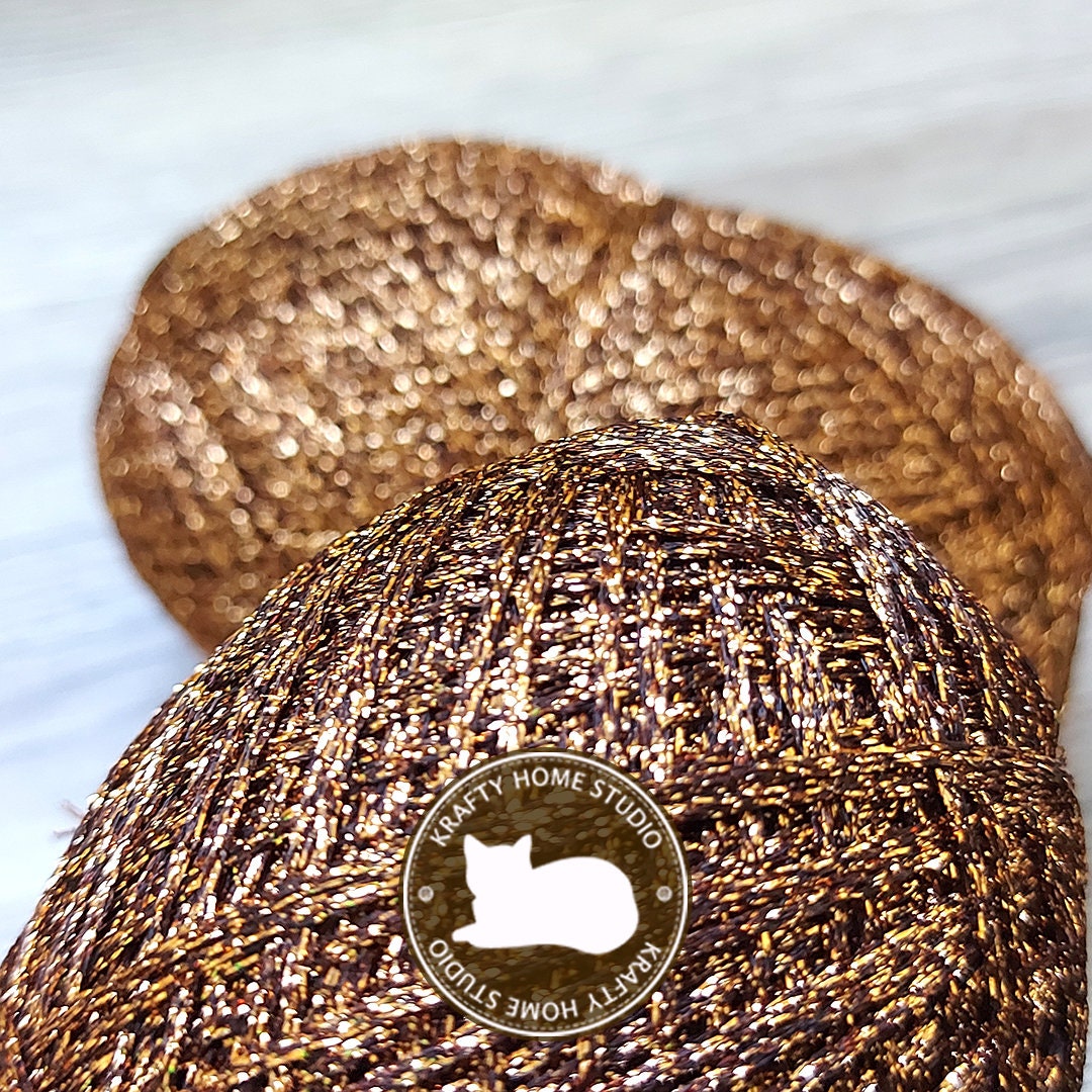Copper Brown Glitter Yarn, Metallic Yarn, Thread With Shimmer, Soft ...
