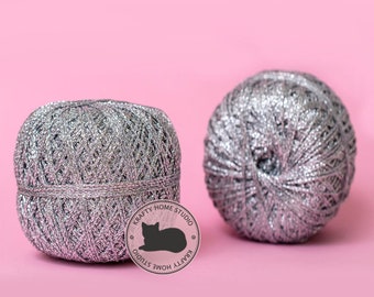 Peach With Silver Melange Metallic Yarn, Glitter Yarn, Thread With ...