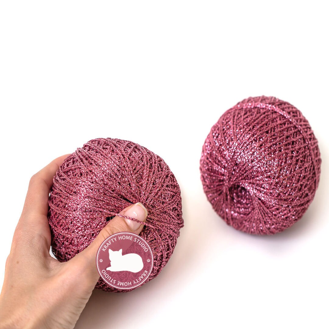 Pink Glitter Yarn Metallic Yarn Thread With Shimmer Soft | Etsy