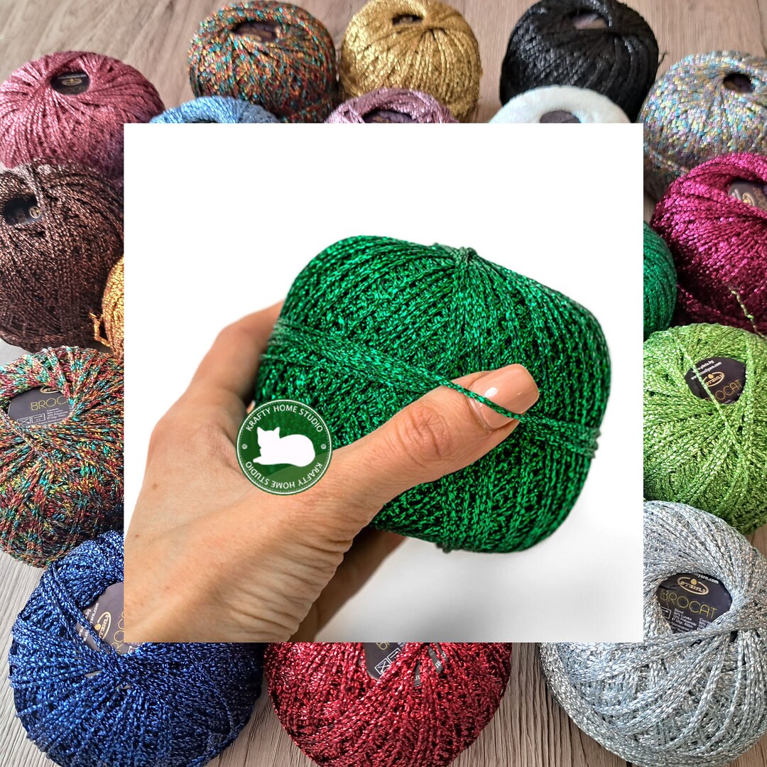 Green Glitter Yarn, Metallic Yarn, Thread With Shimmer, Soft Sparkle ...