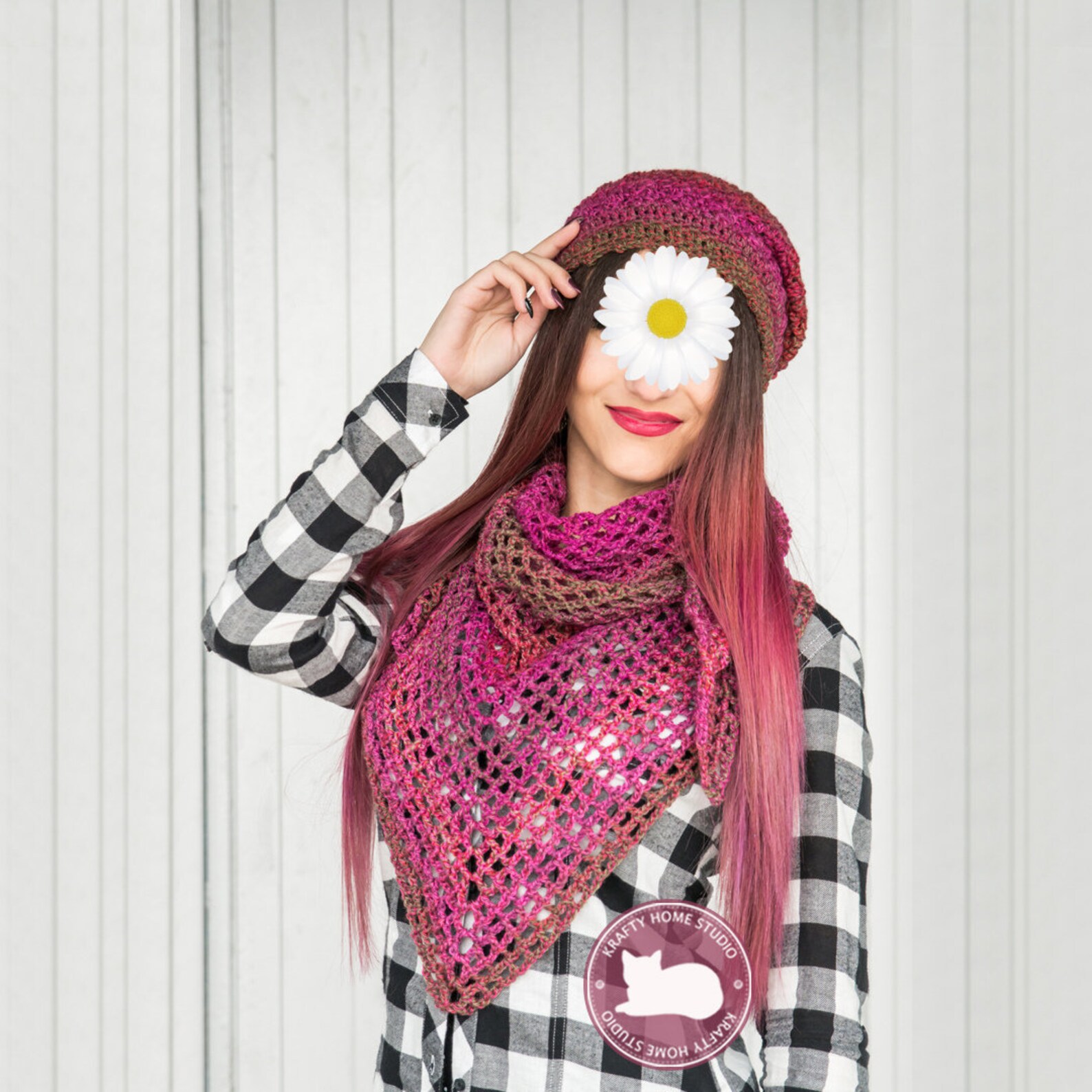 Handmade Beanie Crochet Hat in Red Shadows Head Accessory - Etsy