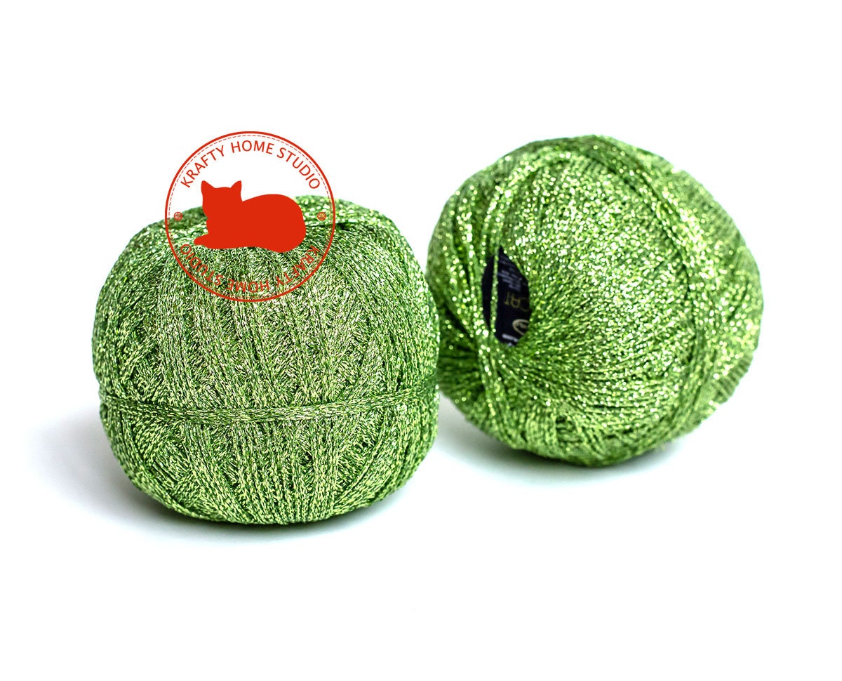 Green glitter yarn metallic yarn thread with shimmer soft | Etsy