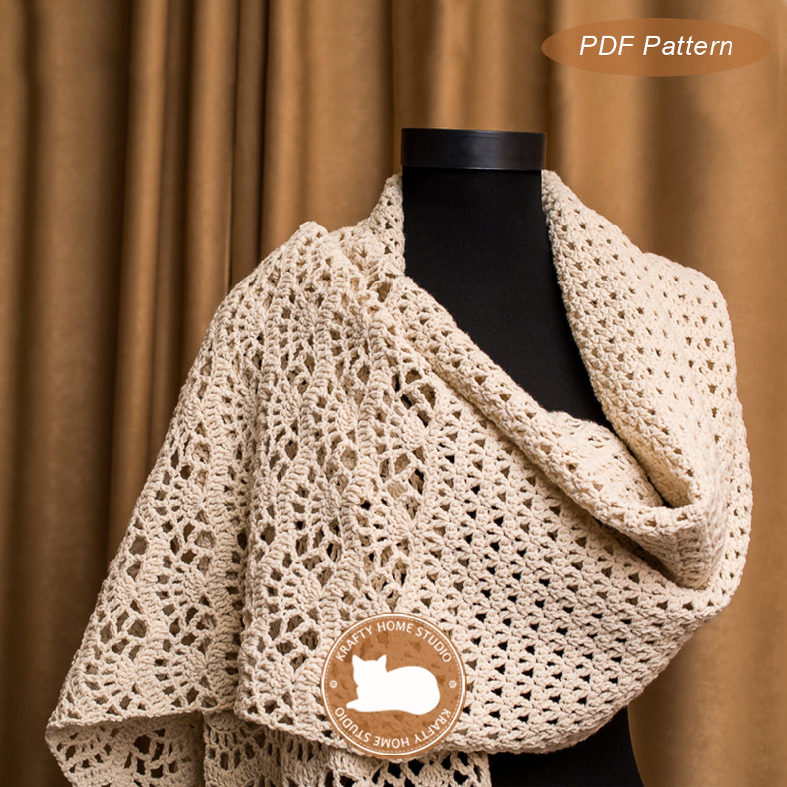 Crochet Shawl Pattern Woman Rectangle Scarf Stole Handmade | Etsy UK