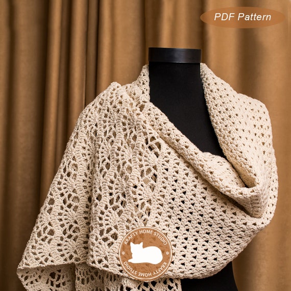 Crochet Shawl Pattern Woman Rectangle Scarf Stole Handmade - Etsy