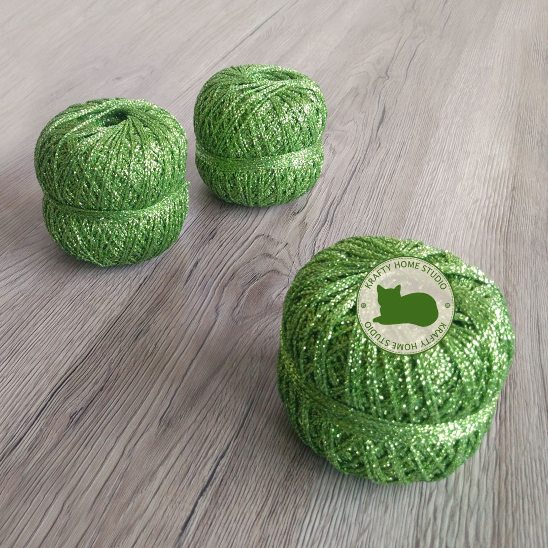 Green Glitter Yarn Metallic Yarn Thread With Shimmer Soft - Etsy