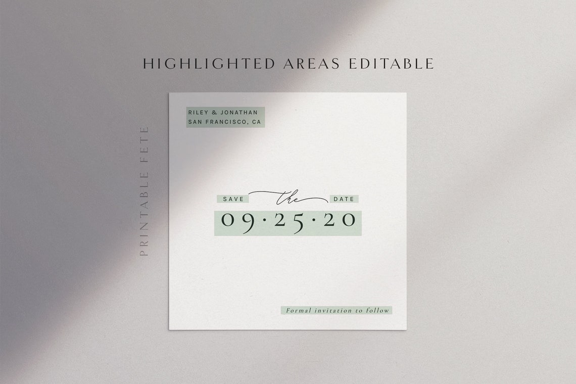 Minimalist Script Save the Date Template: Square Typography (editable ...