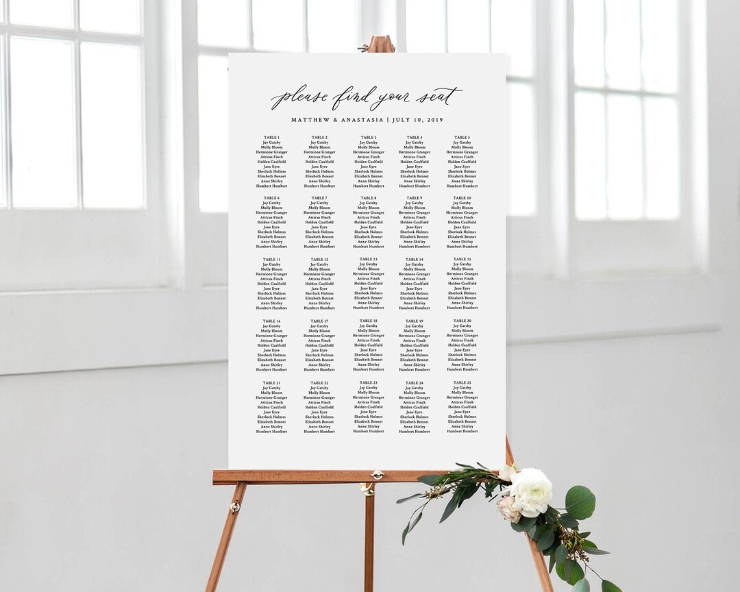 Lowercase Modern Calligraphy Seating Chart Template, Table Assignment ...