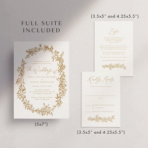 BRYN | Leafy Wreath Wedding Invitation, Fine Art Calligraphy, Printable ...