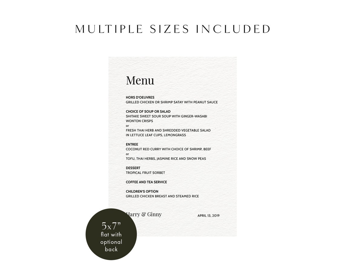 ELIZABETH | Menu Template, Minimal Wedding, Printable Modern Typography ...