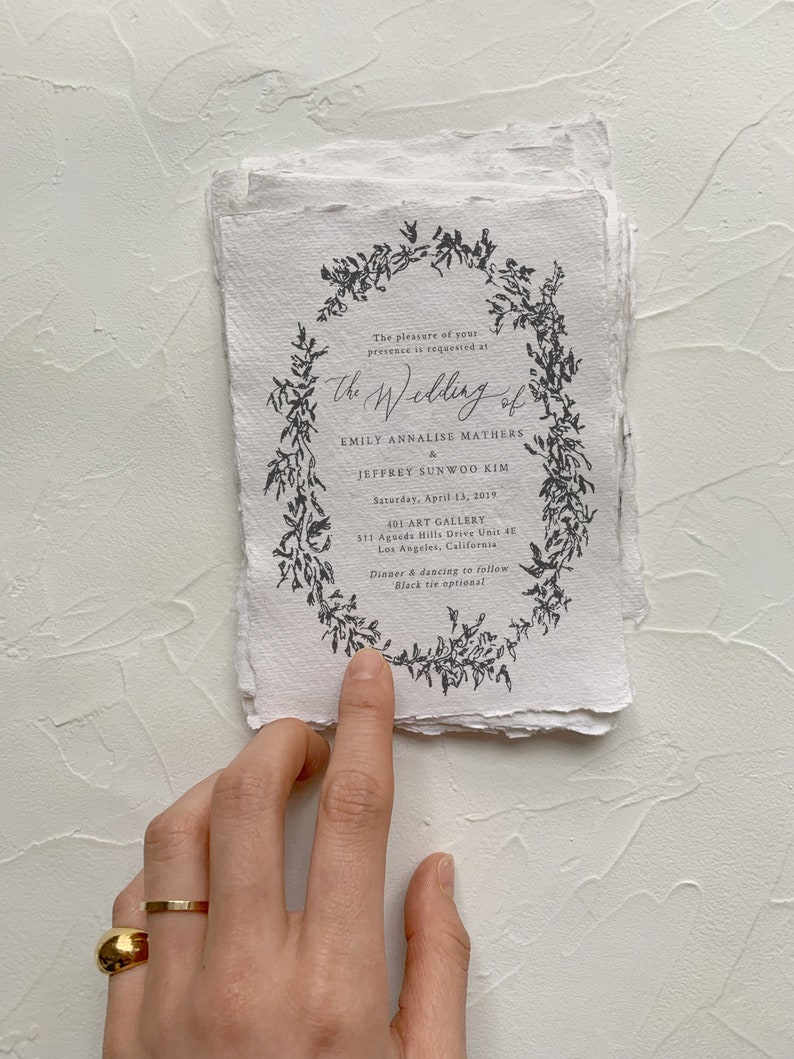 BRYN Leafy Wreath Wedding Invitation Fine Art Calligraphy | Etsy