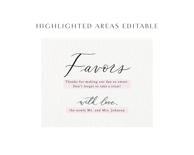 Wedding Favors Sign: Editable Printable Template (5x7, 8x10) - Etsy