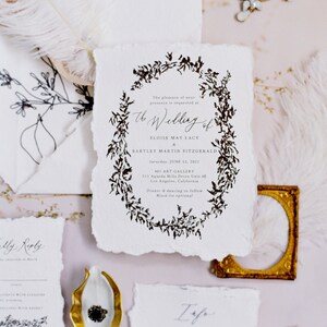 BRYN | Leafy Wreath Wedding Invitation, Fine Art Calligraphy, Printable ...