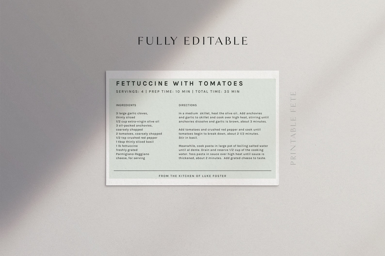Editable Recipe Card Printable Recipe Card Template - Etsy