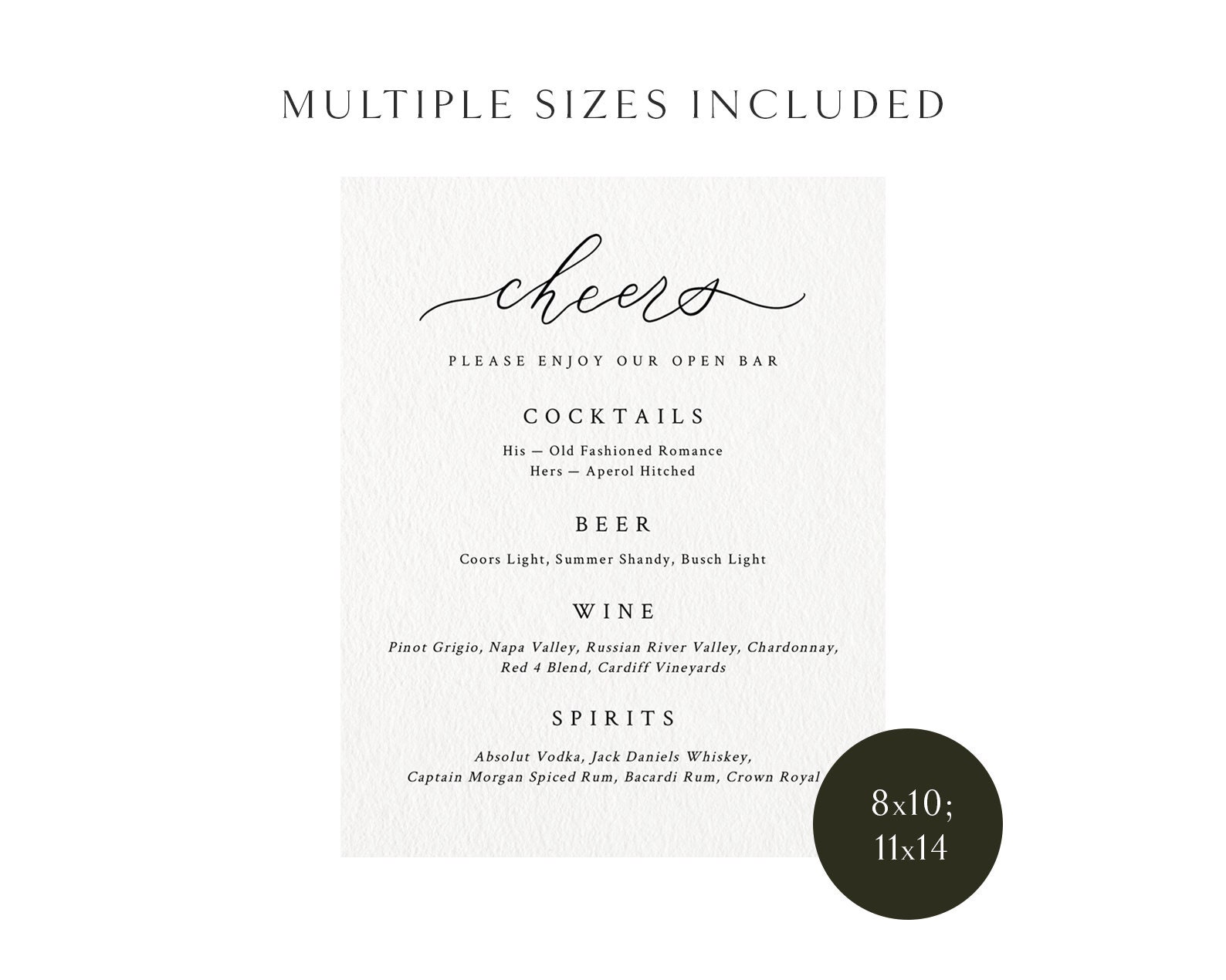 Printable Lowercase Calligraphy Cheers Menu Minimal Bar Sign - Etsy