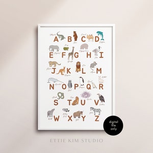 Printable Animal Alphabet Poster, A to Z Poster, ABC Nursery, Instant ...