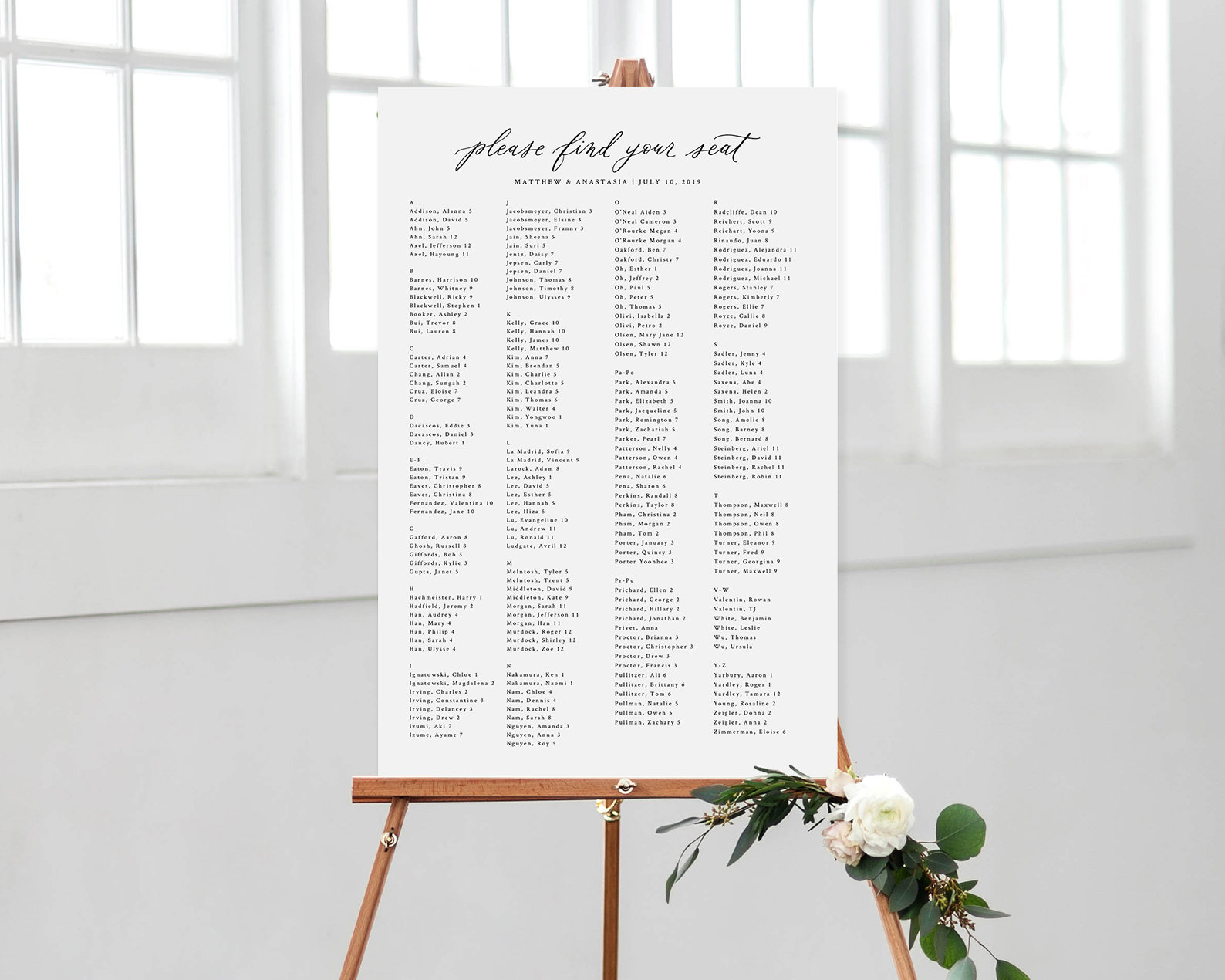 Alphabetical Calligraphy Seating Chart Template: up to 400 Guests ...