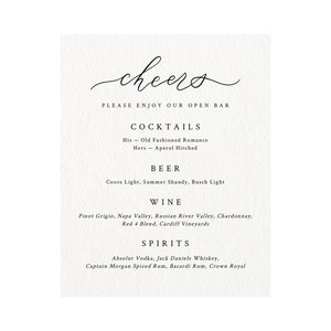 Printable Lowercase Calligraphy Cheers Menu, Minimal Bar Sign ...