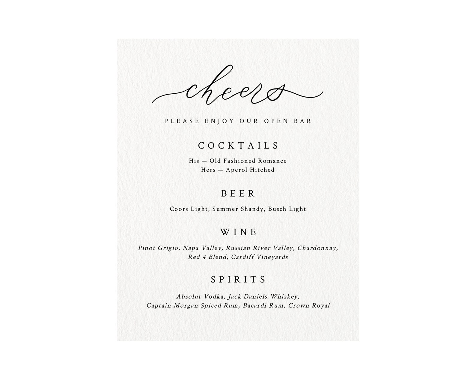 Printable Lowercase Calligraphy Cheers Menu Minimal Bar Sign - Etsy