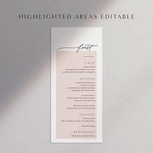 GWEN | Menu, Minimalist Script, Calligraphy Wedding Menu, Printable ...