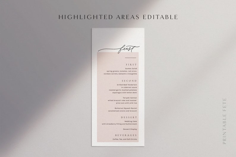 GWEN | Menu, Minimalist Script, Calligraphy Wedding Menu, Printable ...