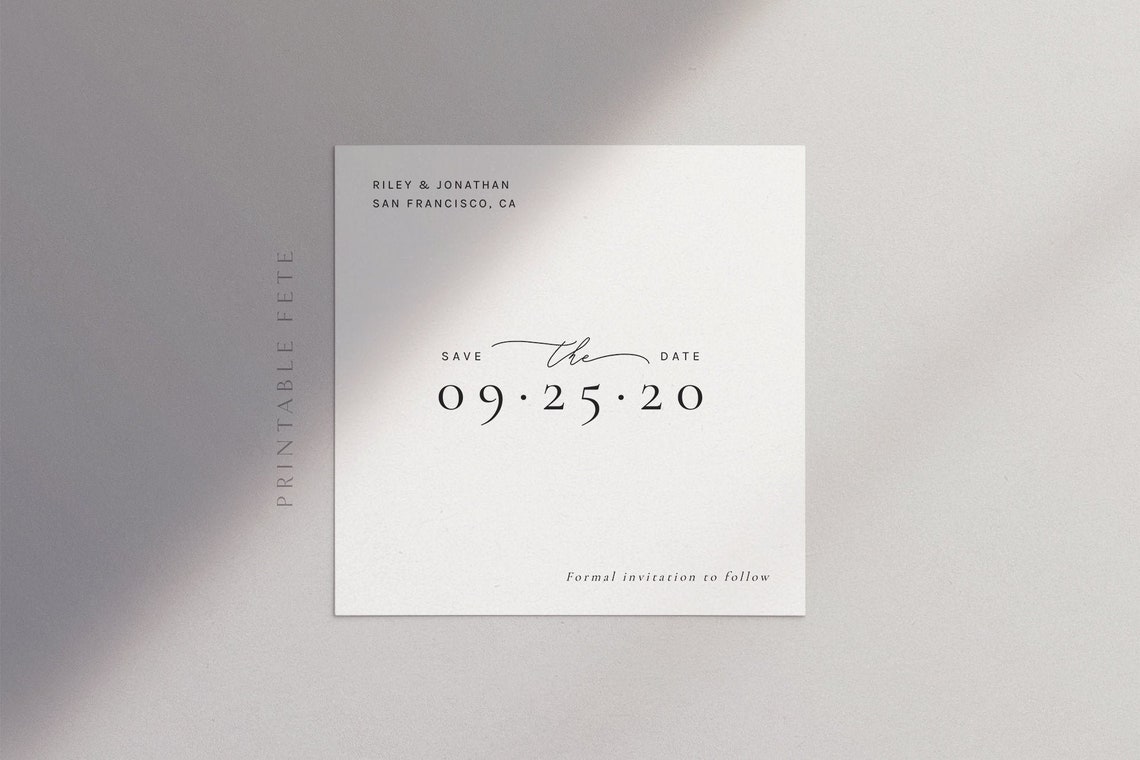 Minimalist Script Save the Date Template: Square Typography (editable ...