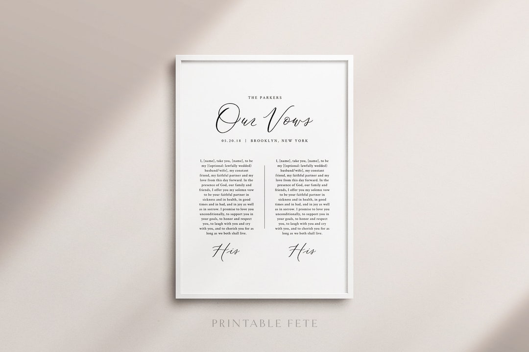 Wedding Vow Keepsake, DIY Printable Vows, 1st Year Paper, Wedding ...