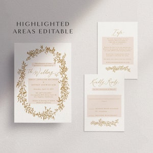 BRYN | Leafy Wreath Wedding Invitation, Fine Art Calligraphy, Printable ...