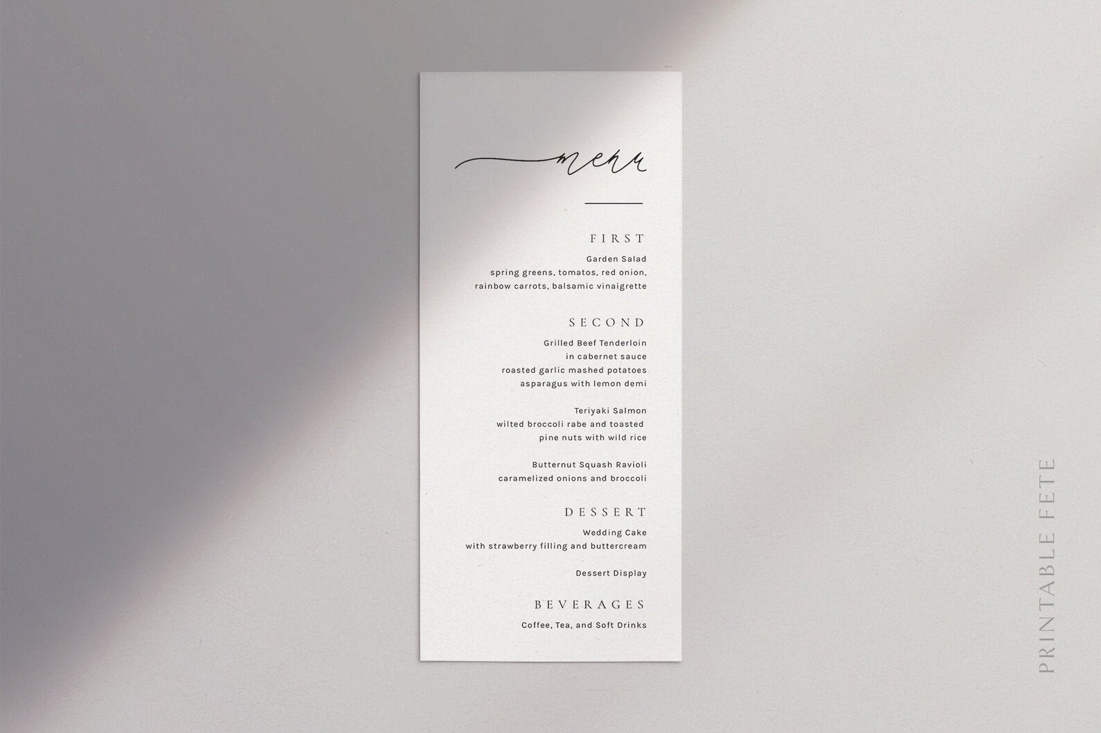 GWEN | Menu, Minimalist Script, Calligraphy Wedding Menu, Printable ...
