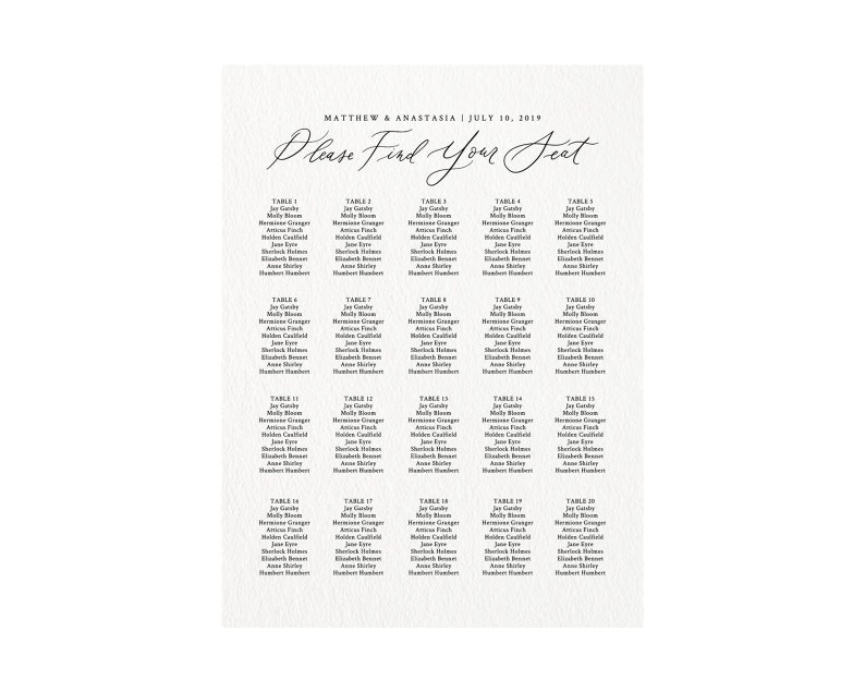 Title Case Modern Calligraphy Seating Chart Template Table - Etsy