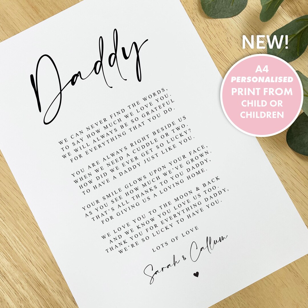 PERSONALISED Daddy Poem A4 A5 PRINT- Fathers Day Gift, Daddy Birthday ...