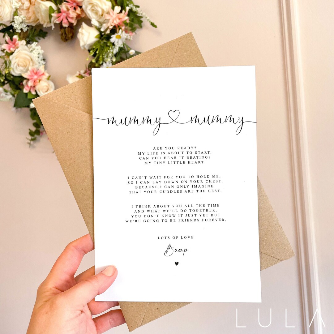 Mummy and Mummy to Be Pregnancy Poem A5 Card With Envelope, Baby Shower ...