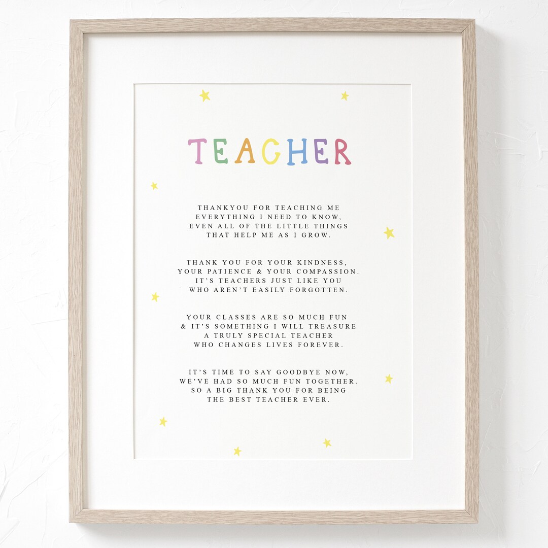 TEACHER A4 Unframed PRINT, School Leavers Gift, Gift for Teacher, Print ...