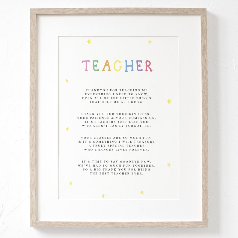 TEACHER A4 Unframed PRINT, School Leavers Gift, Gift for Teacher, Print ...