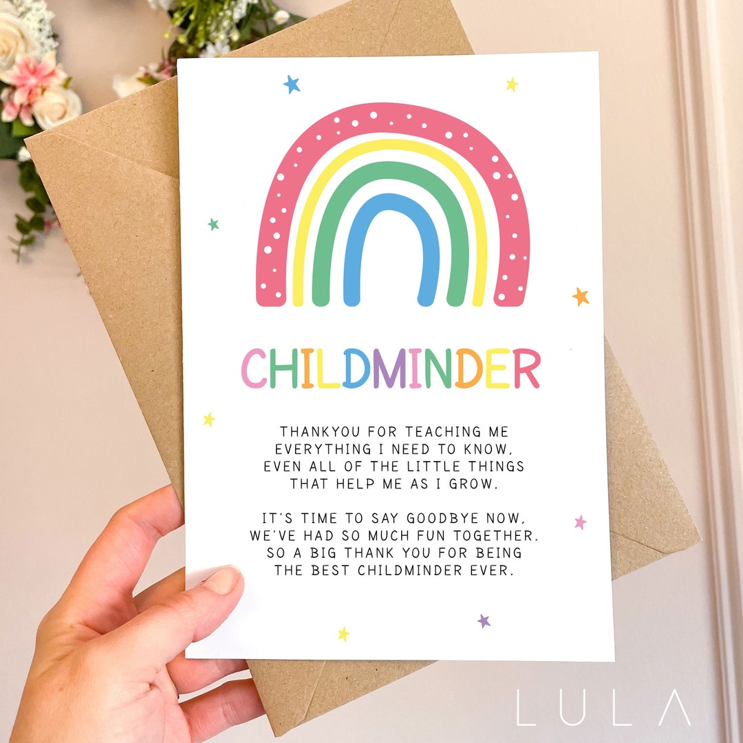 Thankyou Childminder Poem Rainbow A5 Greeting Card & Kraft Envelope End ...