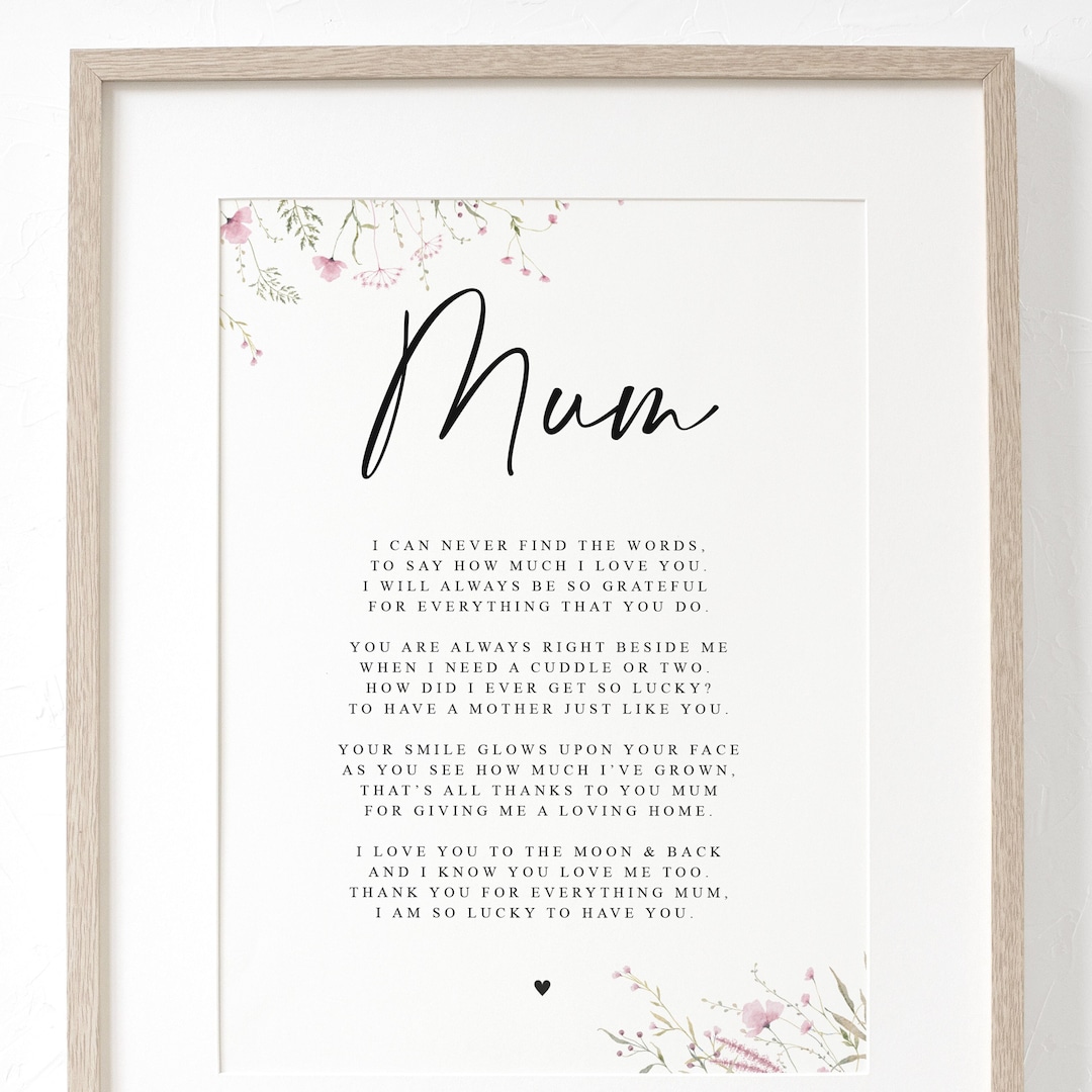 Mum Poem A4 or A5 PRINT With Pink Flowers - Mothers Day Gift, Gift for ...