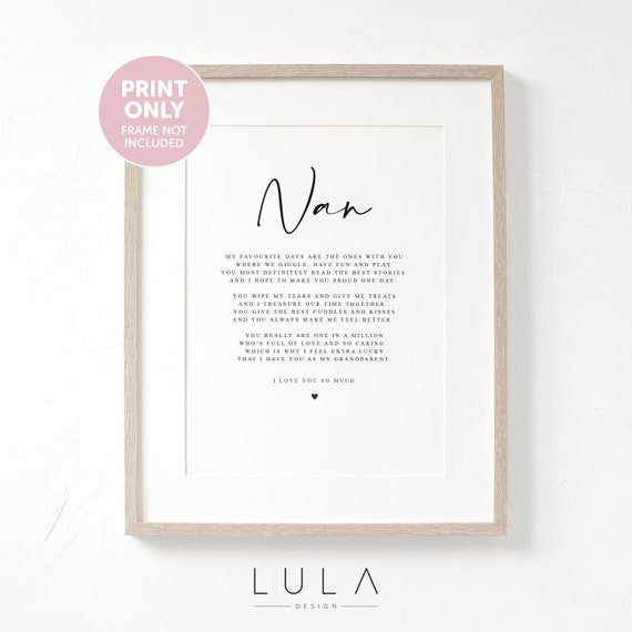 NAN Poem UNFRAMED A4 A5 PRINT Nan Grandparent Poem Gift Gift - Etsy UK