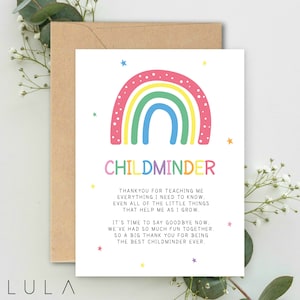 Thankyou Childminder Poem Rainbow A5 Greeting Card & Kraft Envelope End ...