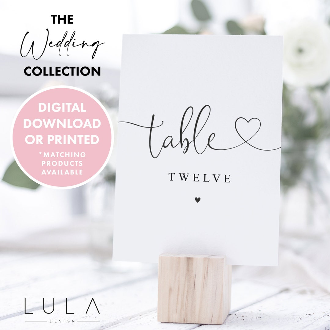 Simple Calligraphy Minimal A5 Table Numbers Digital or Print With Heart ...