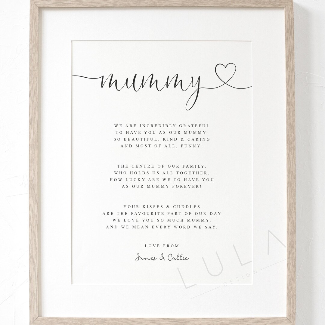 Personalised A4 Mummy Poem Print Gift for Mummy, Mothers Day Gift Mummy ...