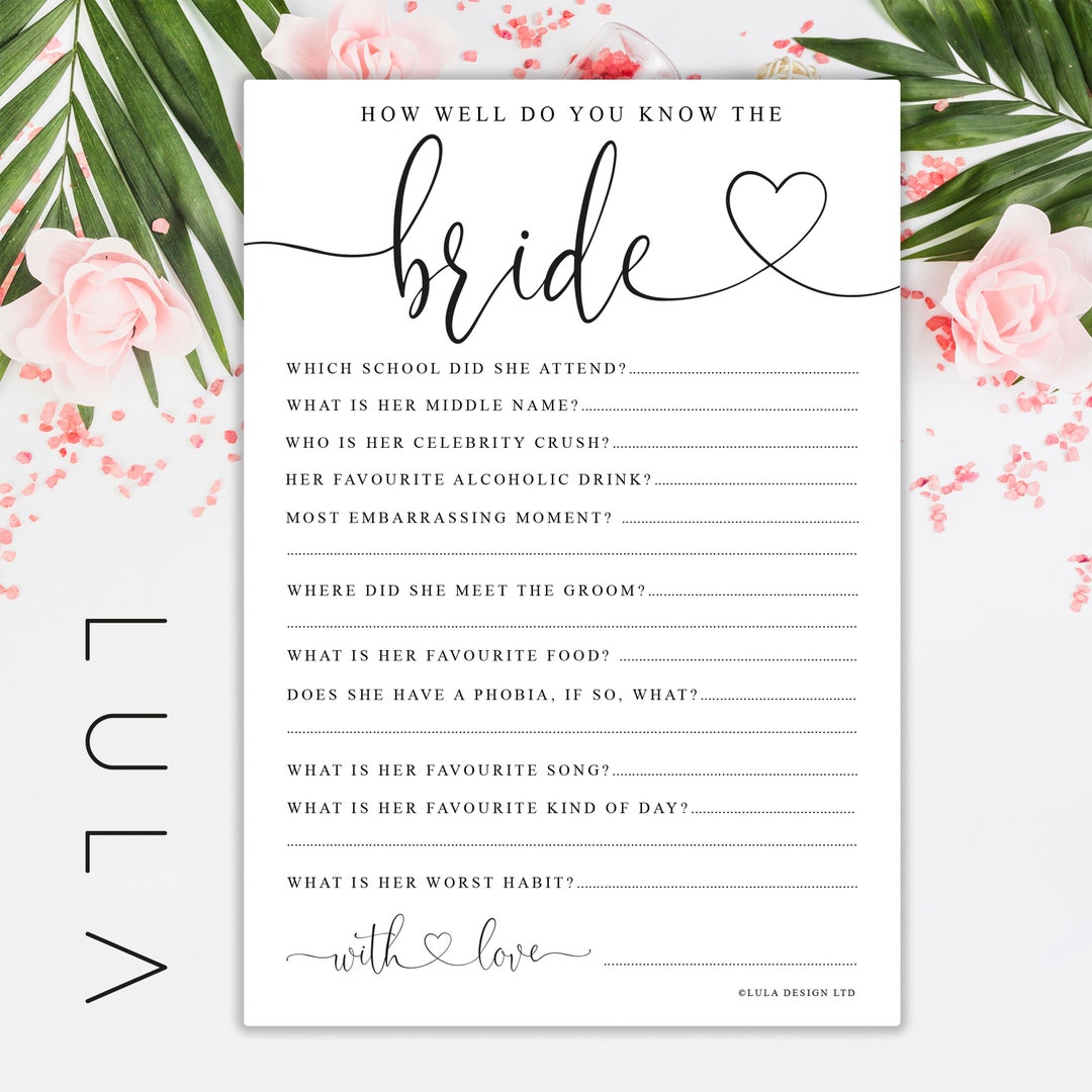 A5 PRINTED Hen Party Games, How Well Do You Know the Bride Quiz, Bride ...