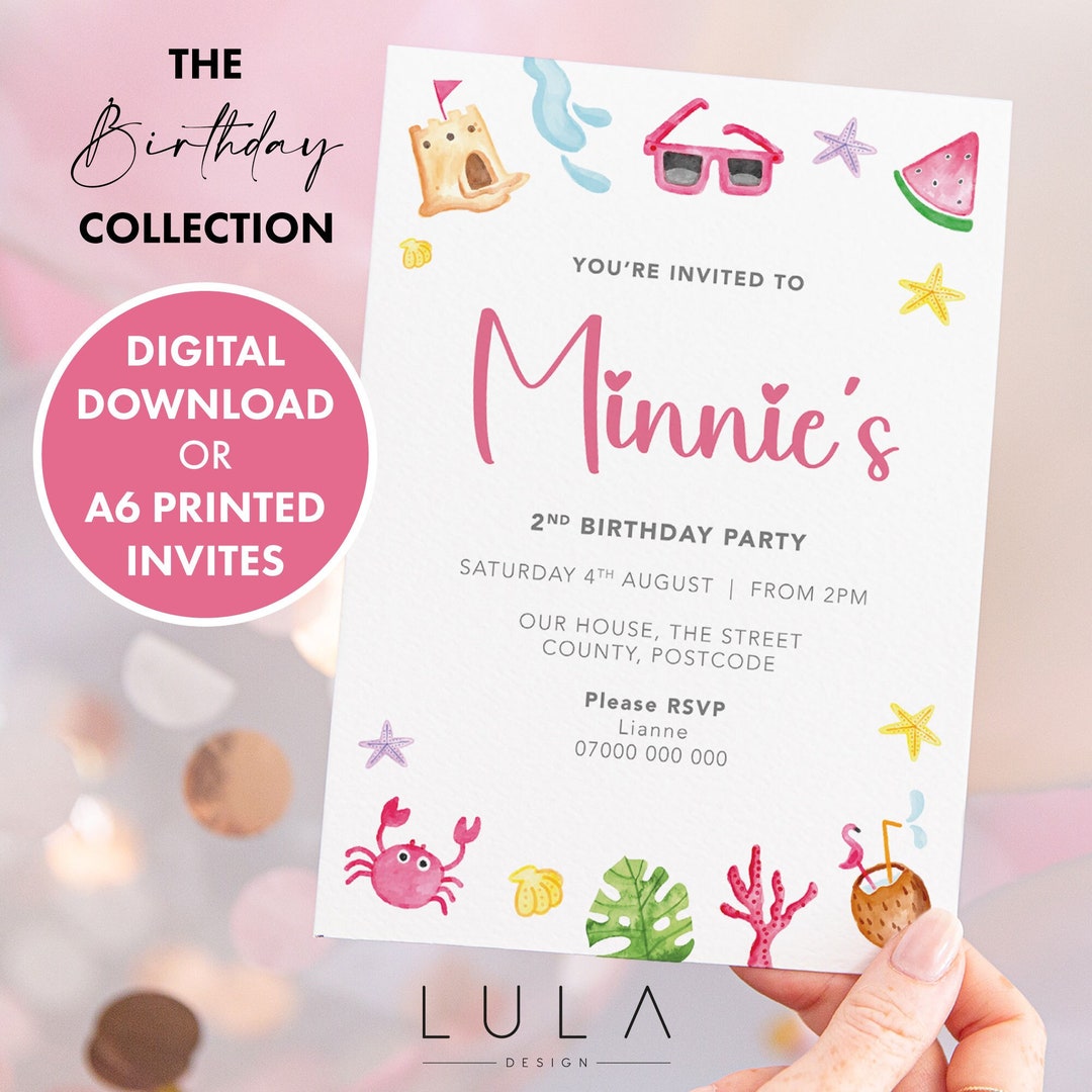 PERSONALISED Kids Summer Birthday Invitation DIGITAL DOWNLOAD, Birthday ...