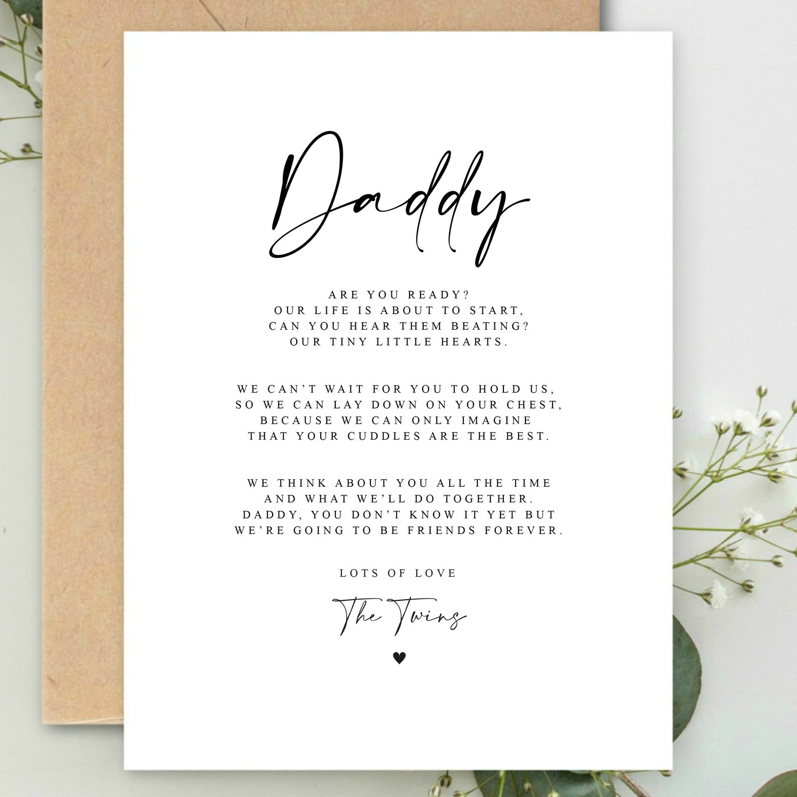 Daddy to Be Poem Pregnancy Announcement FROM TWINS A5 Card With ...