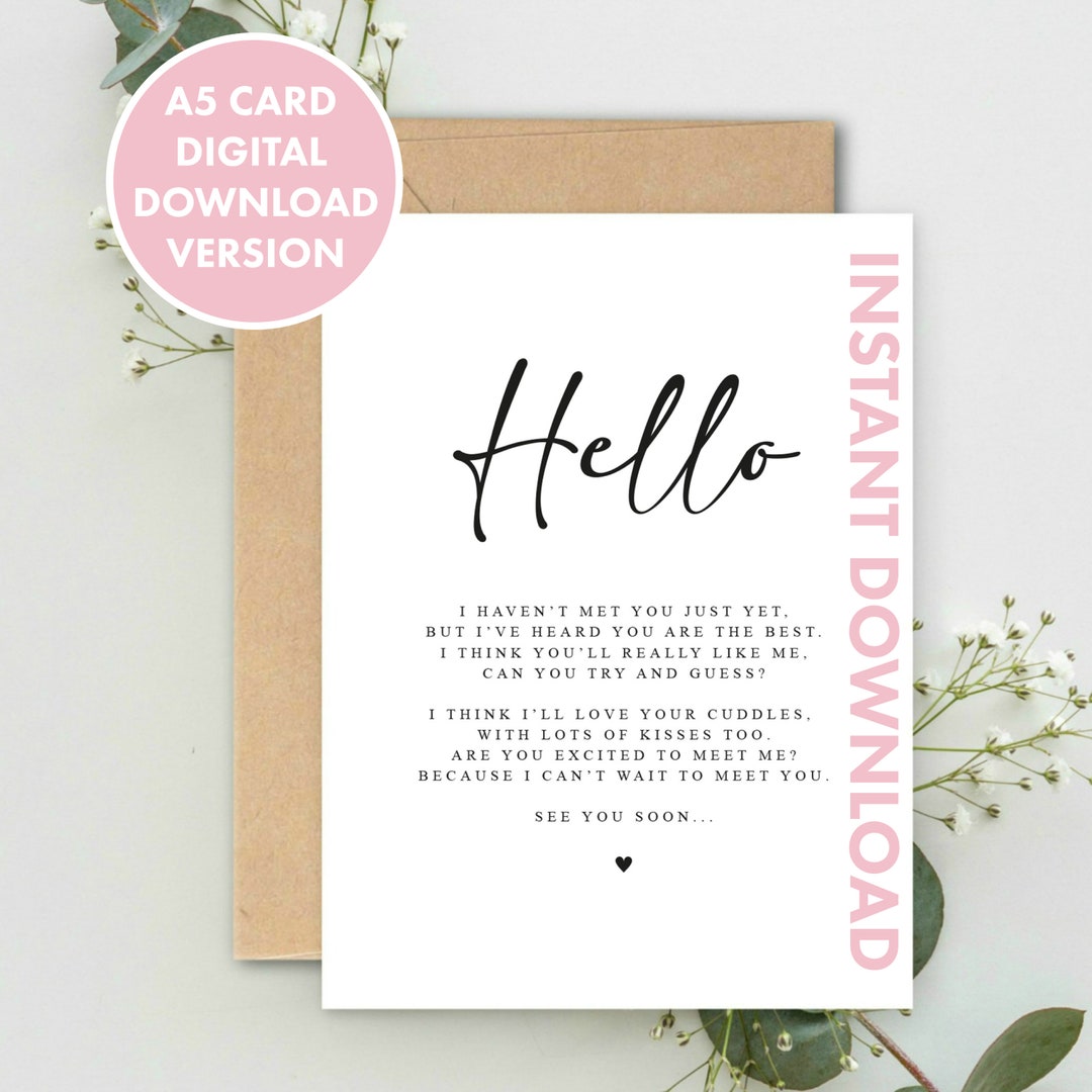 DIGITAL DOWNLOAD Hello Poem Pregnancy Announcement A5 Card Printable ...