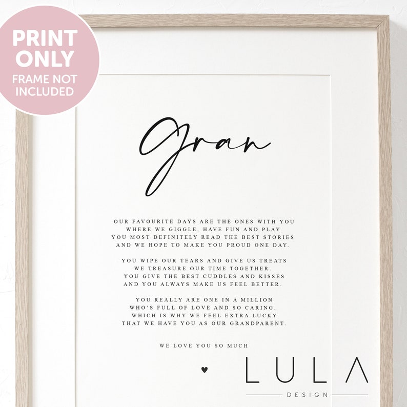 GRAN Poem A4 A5 UNFRAMED PRINT Gran Gift Grandparent Poem - Etsy UK